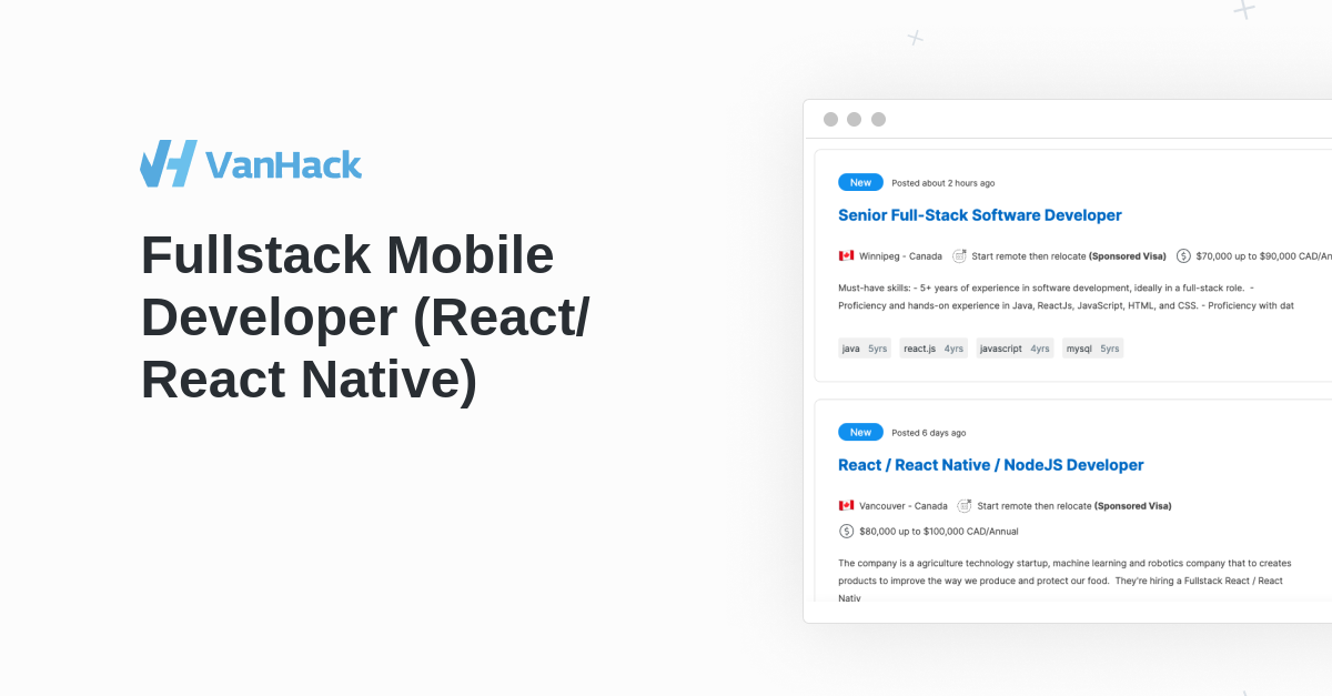 Fullstack Mobile Developer (React/ React Native) - VanHack